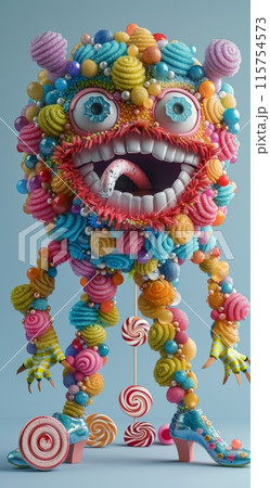 Colorful cartoon monster made of candy with...のイラスト素材 [115754573] - PIXTA