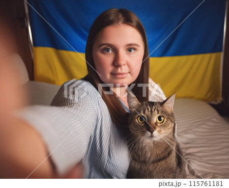 Patriotic Portrait with Ukrainian Flag Face Paintのイラスト素材 [115761181 ...