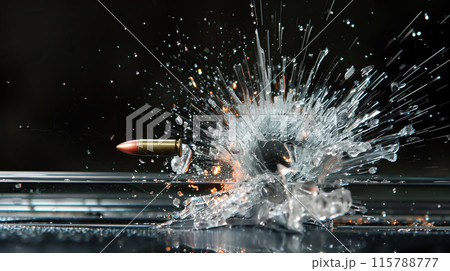 A bullet shatters a pane of glass, sending...のイラスト素材 [115788777] - PIXTA