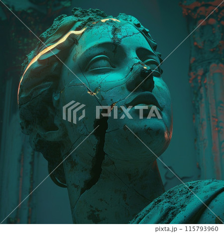 Cracked Ancient Statue Illuminated with Neon...のイラスト素材 [115793960] - PIXTA