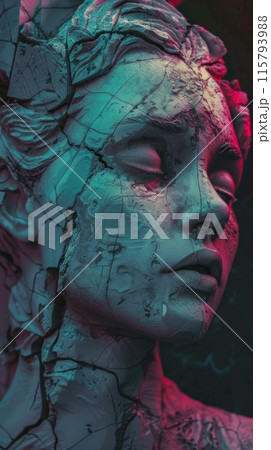 Surreal Cracked Statue Face in Colorful...のイラスト素材 [115793988] - PIXTA