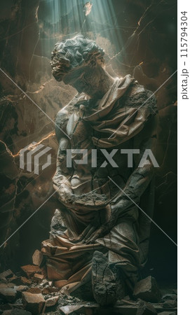 Crumbling Ancient Stone Statue with Dramatic...のイラスト素材 [115794304] - PIXTA