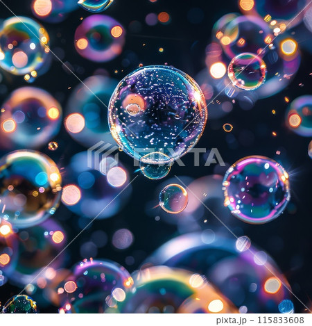 Translucent orbs add depth to a vibrant, bright...のイラスト素材 [115833608 ...