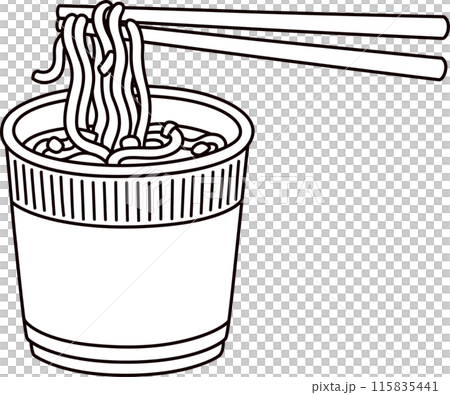 Instant ramen noodles cup line drawingのイラスト素材 [115835441] - PIXTA