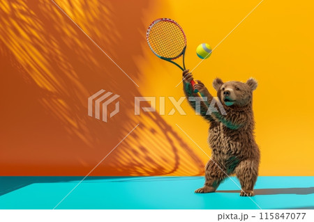 A teddy bear is holding a tennis racket and a...のイラスト素材 [115847077] - PIXTA