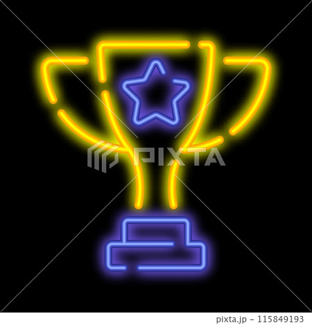 Neon glowing award cup, winner champion prize....のイラスト素材 [115849193 ...