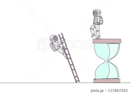 Single one line drawing astronaut kicks...のイラスト素材 [115867263] - PIXTA