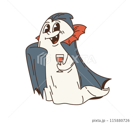 Cartoon retro groovy Halloween Dracula ghost...のイラスト素材 [115880726] - PIXTA