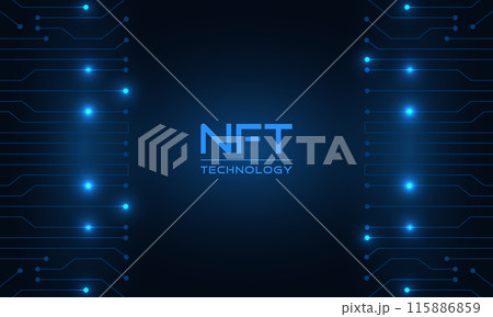 Glowing blue NFT technology banner. Abstract...のイラスト素材 [115886859] - PIXTA