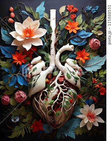 Various flowers, leaves, real heart organs.のイラスト素材 [115888531] - PIXTA