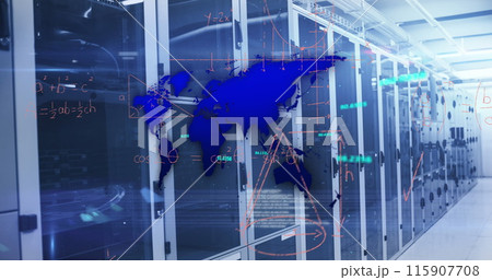 Image of blue world map, processing data and...のイラスト素材 [115907708] - PIXTA