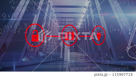 Image of three red media icons, processing data...のイラスト素材 [115907719] - PIXTA