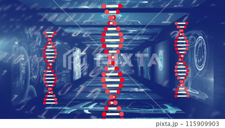 Dna structure spinning over screens on medical...のイラスト素材 [115909903 ...