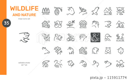 Wildlife and Nature Vector Icons Set. Forest...のイラスト素材 [115911774] - PIXTA