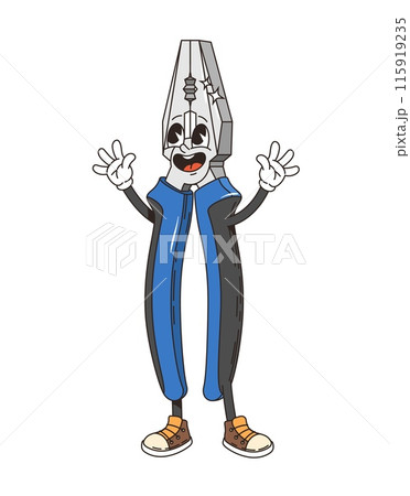 Retro groovy pliers tool character. Isolated...のイラスト素材 [115919235] - PIXTA