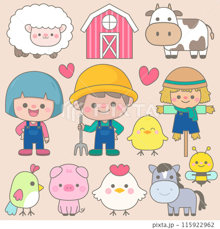Cute happy farm life in Children Style Cartoon...のイラスト素材 [115922962 ...