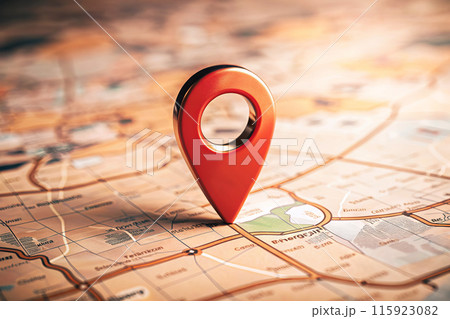 A red pin clearly indicates a specific location...のイラスト素材 [115923082 ...