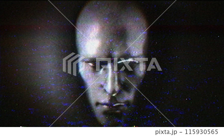 Scary Male Face with Distorted Glitch Noiseのイラスト素材 [115930565] - PIXTA