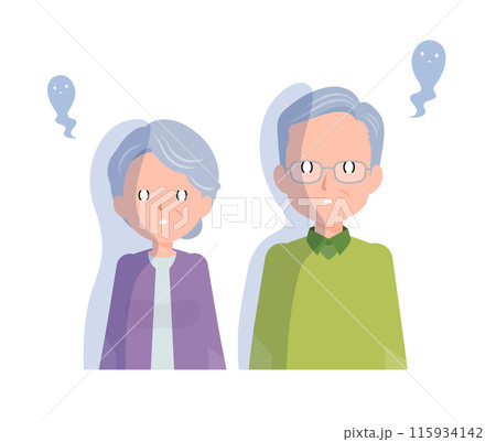 老人シニア夫婦男女。絶望、ショックを受けた表情。のイラスト素材 [115934142] - PIXTA