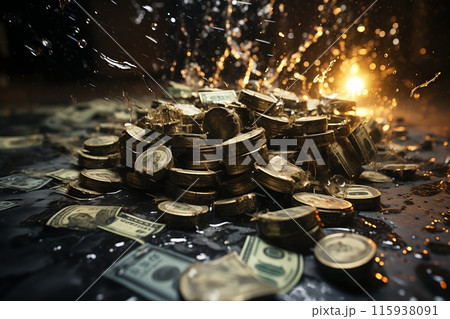 Pile of money with splashing water effectのイラスト素材 [115938091] - PIXTA
