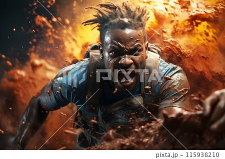 Explosive action shot of a dynamic athleteのイラスト素材 [115938210] - PIXTA