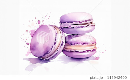 Three purple macarons, two upright and one on...のイラスト素材 [115942490] - PIXTA