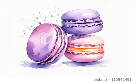 Three purple macarons, two upright and one on...のイラスト素材 [115942491] - PIXTA