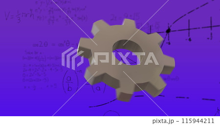 Image of grey cog over mathematical data...のイラスト素材 [115944211] - PIXTA