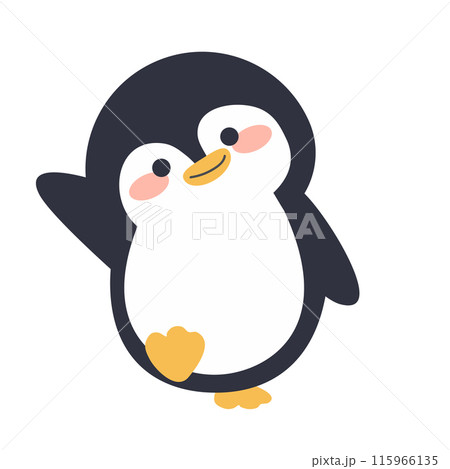 Cartoon penguin waves to say helloのイラスト素材 [115966135] - PIXTA