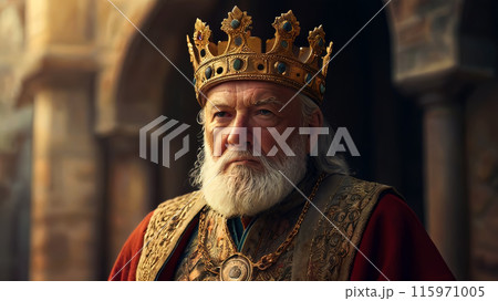 Old medieval king with a crown, closeup portraitのイラスト素材 [115971005] - PIXTA