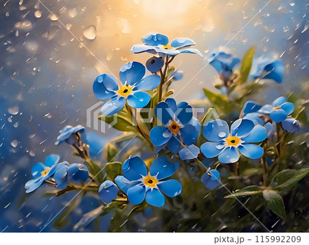 Flowers of forget-me-nots in the cold snow.のイラスト素材 [115992209] - PIXTA
