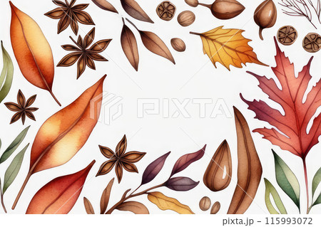 Watercolor of aromatic autumn spices and autumn...のイラスト素材 [115993072 ...
