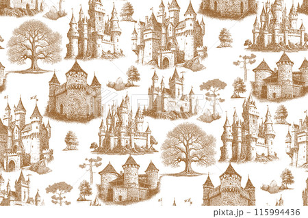 Seamless pattern of medieval castles. Suitable...のイラスト素材 [115994436 ...