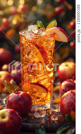Iced tea with Red Apple, surrounded by apples...のイラスト素材 [116000388] - PIXTA