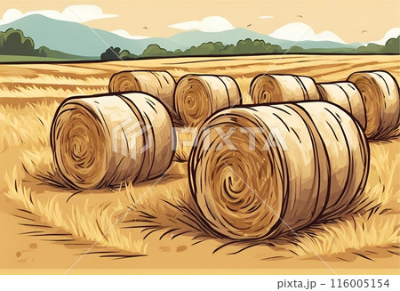 straw bale formed into beautiful lump.Cartoon...のイラスト素材 [116005154] - PIXTA