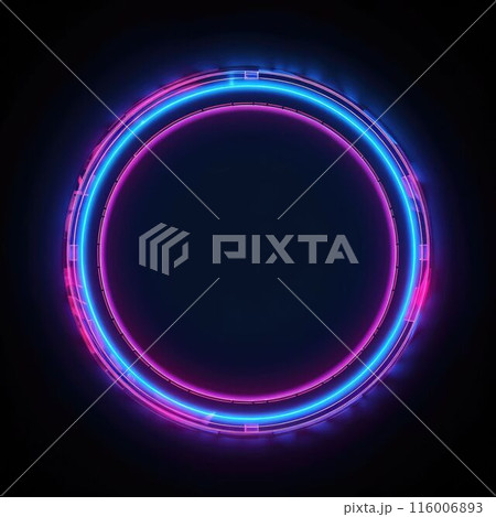 Circular neon light rings on dark background...のイラスト素材 [116006893] - PIXTA