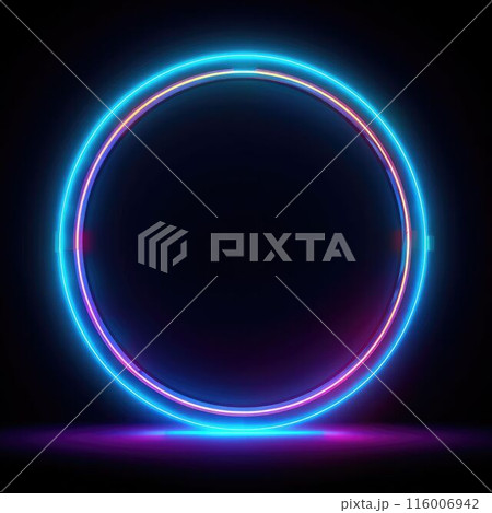 Circular neon light rings on dark background...のイラスト素材 [116006942] - PIXTA