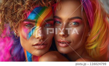 Young people bright make up standing next to...のイラスト素材 [116024799] - PIXTA