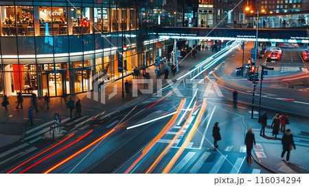 A bustling urban junction where cold LED...のイラスト素材 [116034294] - PIXTA