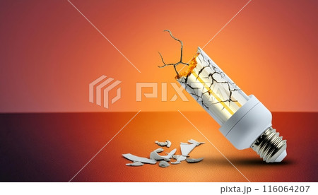 Broken LED Light Bulb On Orange Background....のイラスト素材 [116064207] - PIXTA