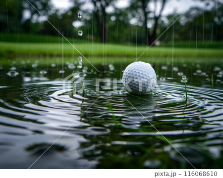 A golf ball sits in a puddle on grass, with...のイラスト素材 [116068610] - PIXTA