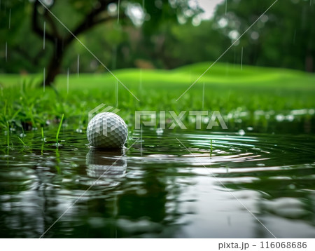 A close-up of a golf ball resting in a puddle...のイラスト素材 [116068686] - PIXTA