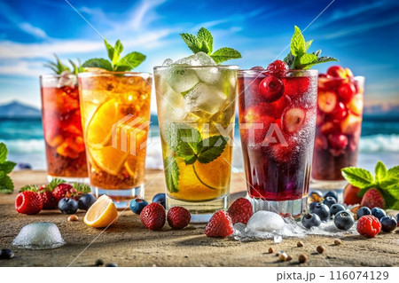 Glasses of delicious iced fruit tea with...のイラスト素材 [116074129] - PIXTA
