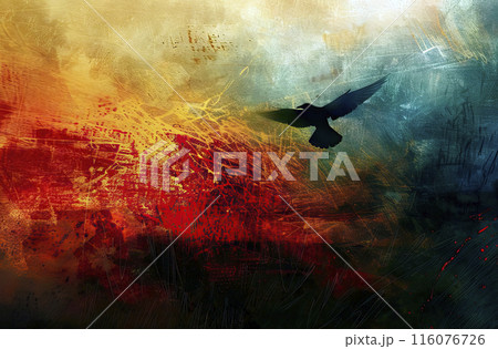 Soaring bird in abstract artistic landscapeのイラスト素材 [116076726] - PIXTA