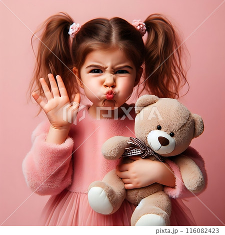 Playful little girl with pigtails pouts,...のイラスト素材 [116082423] - PIXTA