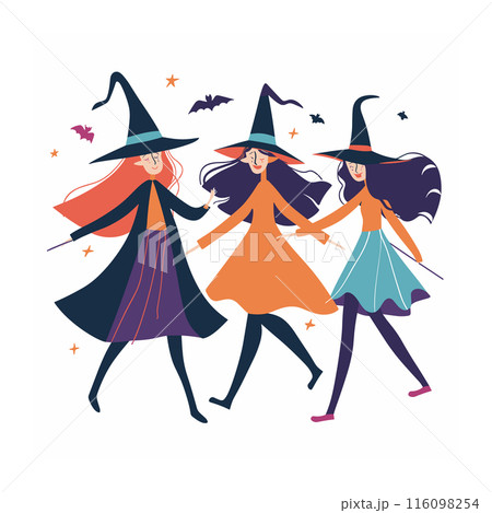 Three witches dancing joyfully, celebrating...のイラスト素材 [116098254] - PIXTA