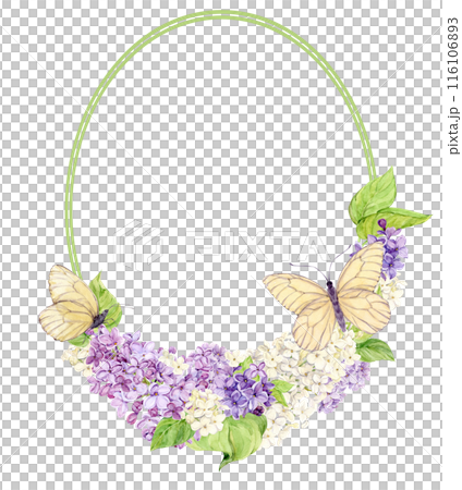 Elegant oval frame with lilacs and butterflies....-插圖素材 [116106893 ...