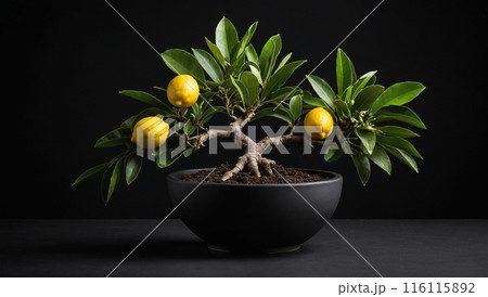 a stylish pot with a lemon tree stands on a...のイラスト素材 [116115892] - PIXTA