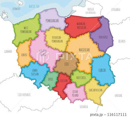 Vector illustrated map of Poland with provinces...のイラスト素材 [116117111 ...