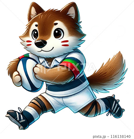 A cartoon wolf wearing a rugby uniform and...のイラスト素材 [116138140] - PIXTA